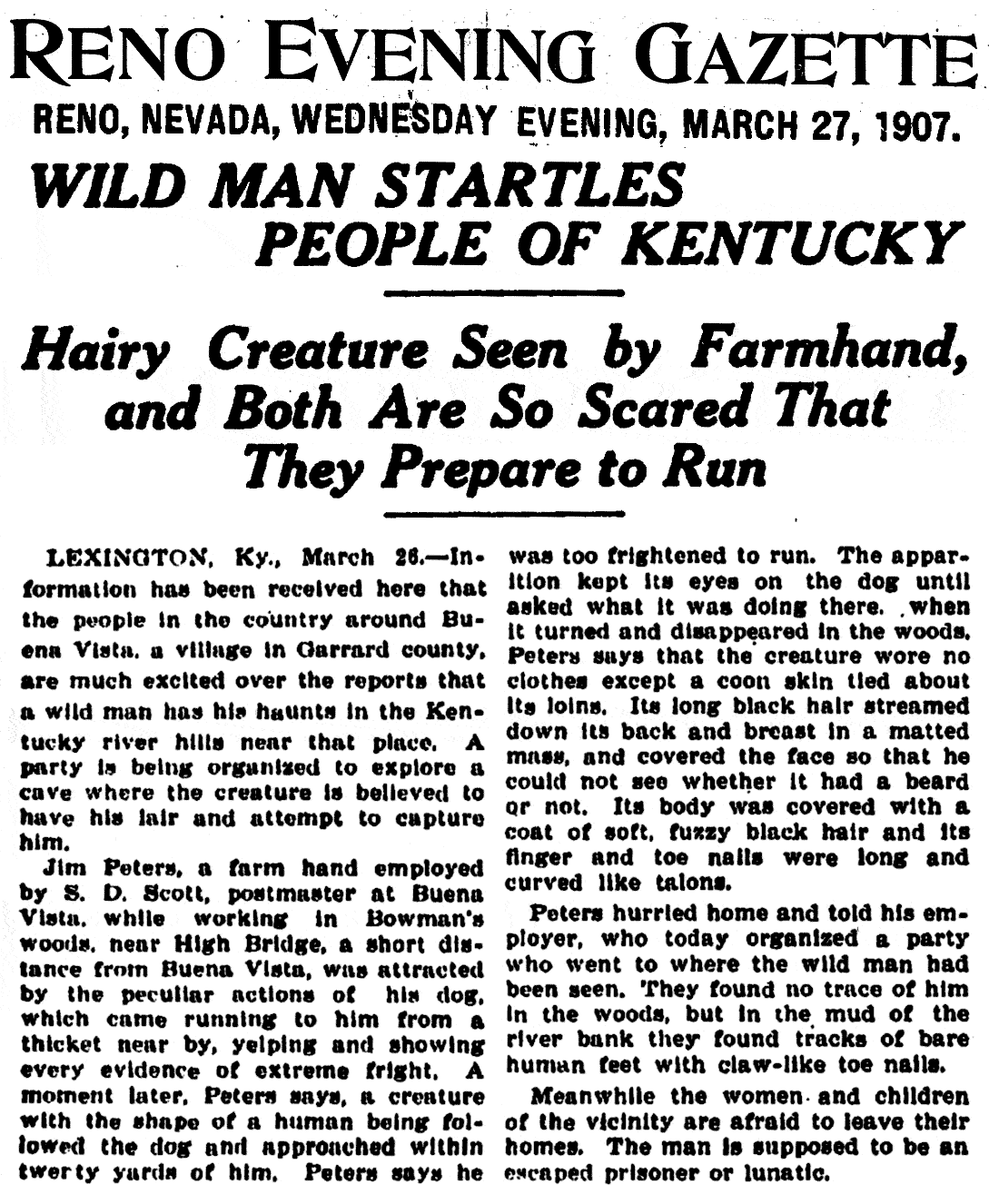 Kentucky Bigfoot Newspaper Clippings